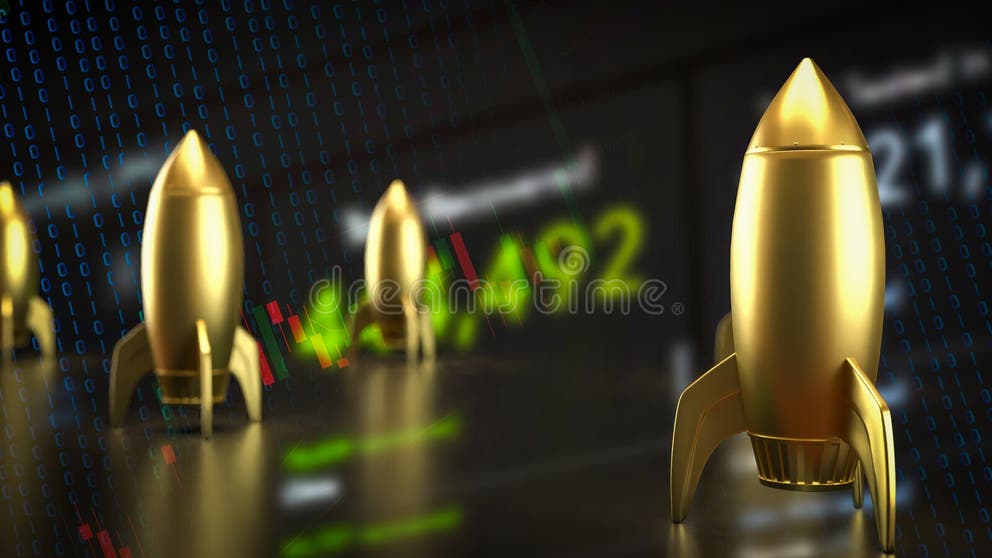 The Gold Rocket on Business Background 3d Rendering Stock Illustration ...