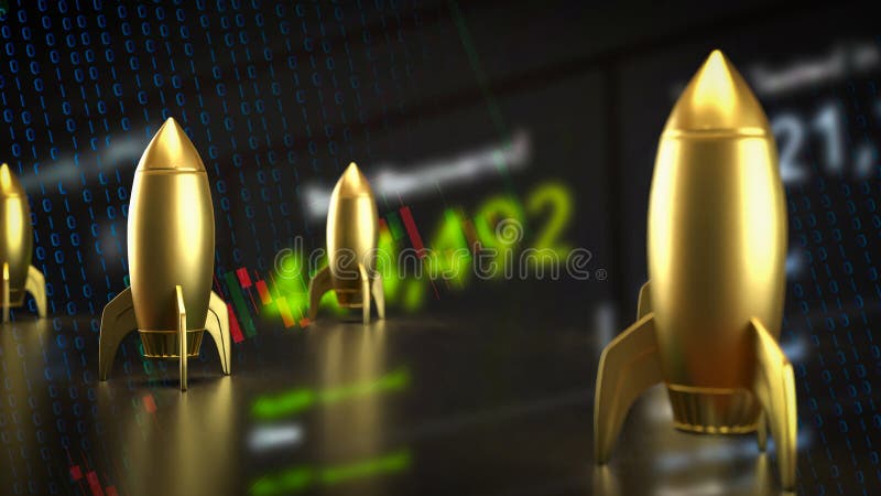 The Gold Rocket on Business Background 3d Rendering Stock Illustration ...