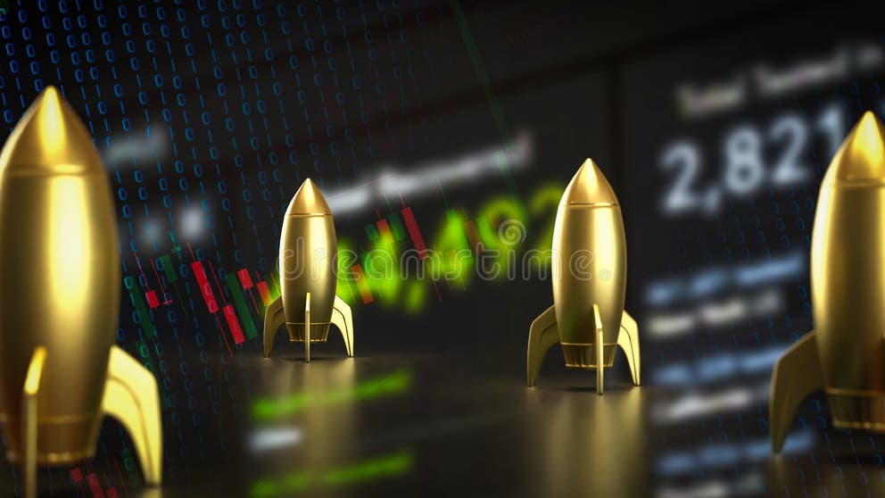 The Gold Rocket on Business Background 3d Rendering Stock Illustration ...