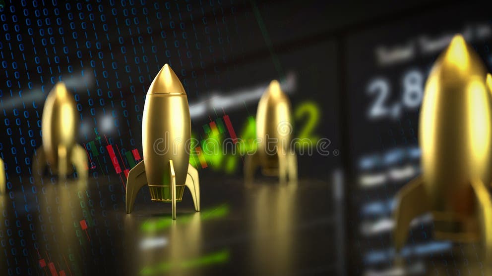 The Gold Rocket on Business Background 3d Rendering Stock Illustration ...