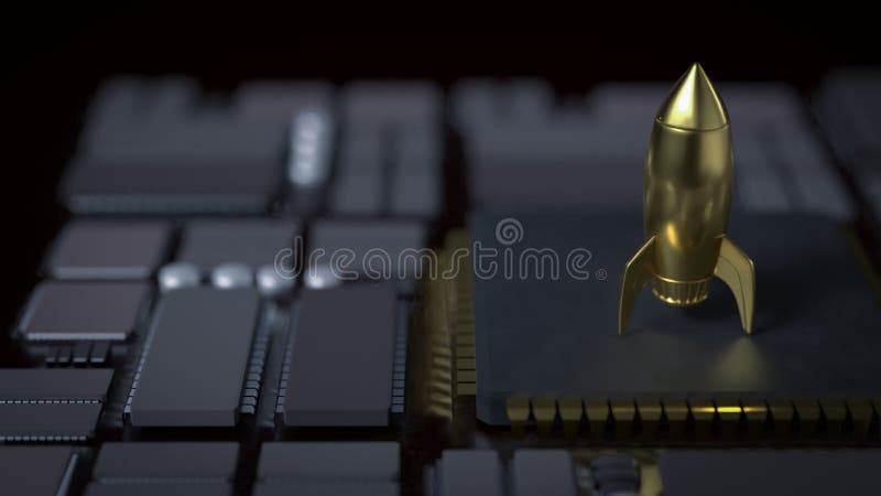 The Gold Rocket on Mother Board for Business Concept 3d Rendering Stock ...
