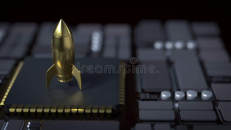 The Gold Rocket on Mother Board for Business Concept 3d Rendering Stock ...