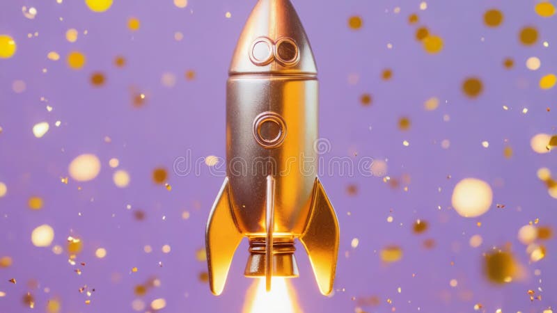 A Gold Rocket Ship Soaring through the Sky, with Flames and Smoke ...