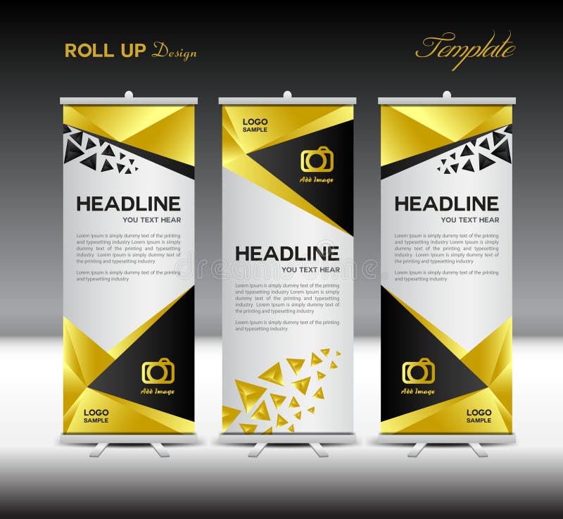 Gold Roll Up Banner Template, Stand Template,vector Illustration Stock ...