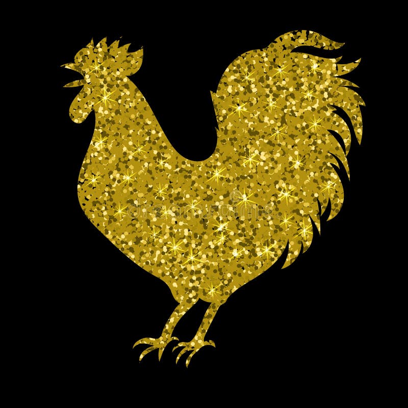 Gold Rooster with Glitter, Silhouette, , Vector Illustration Stock ...