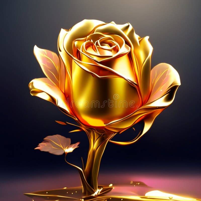 Gold Rose on a Dark Background. 3d Rendering, 3d Illustration Stock ...
