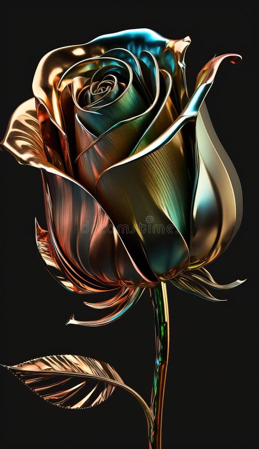 Gold Rose Flower, Metallic Rose, Generative Ai Stock Illustration ...