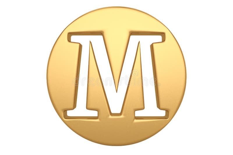 Gold Round Alphabet Sign Isolated on White Background. 3D Illustration ...