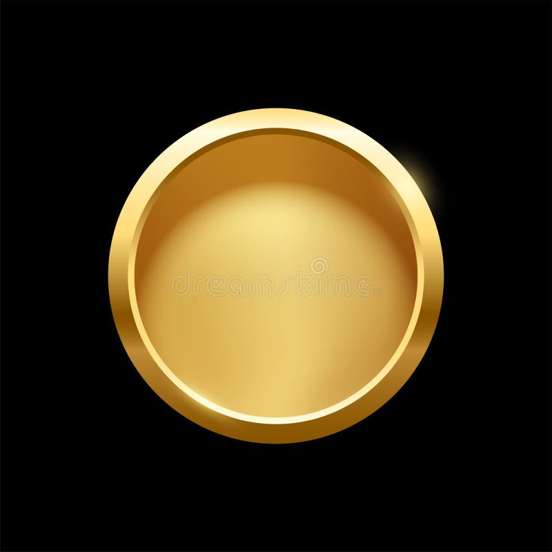 Gold Round Button with Frame, 3d Golden Glossy Elegant Circle Design ...