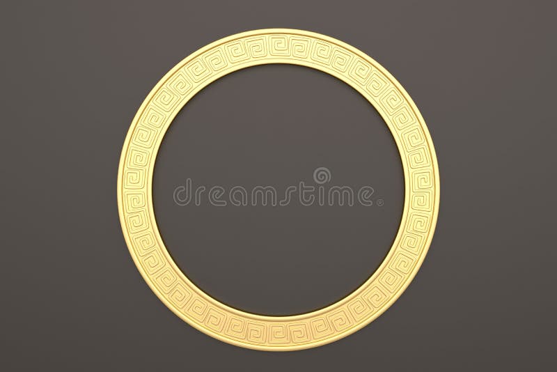 Gold Round Frame on Black Background. 3D Illustration Stock ...