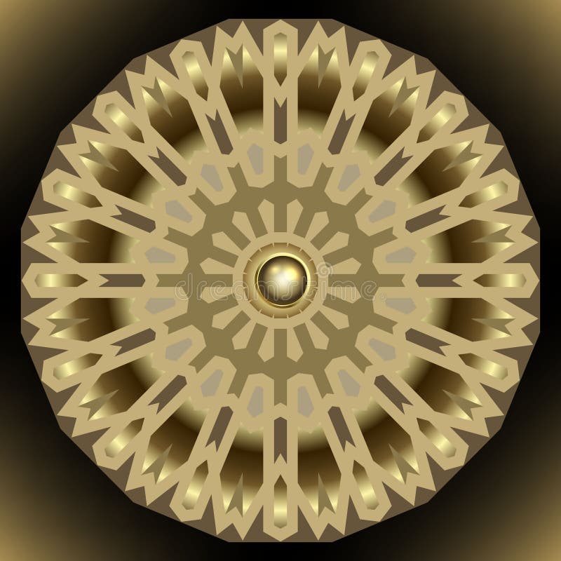 Gold Round Luxury 3d Arabesque Mandala Pattern. Arabian Vector ...