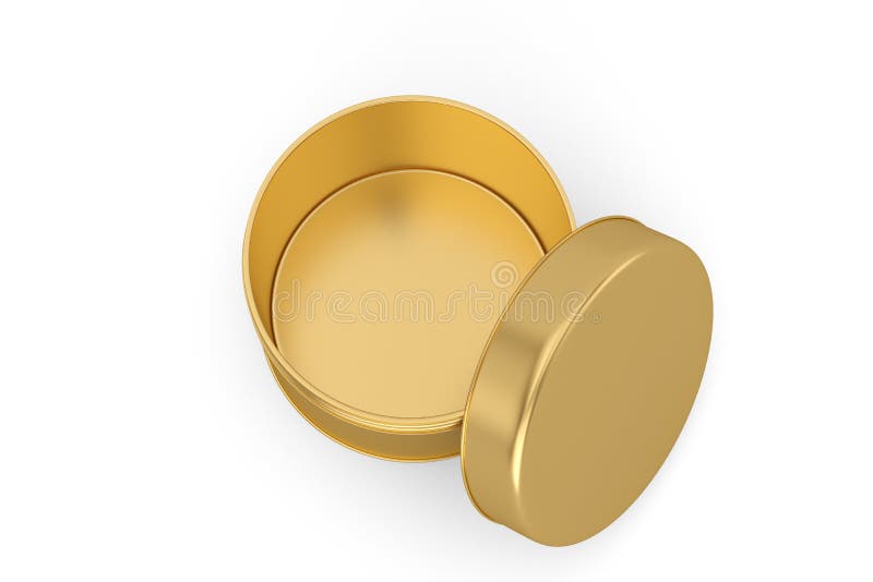Gold Round Metal Box Isolated on White Background, 3D Rendering. 3D ...
