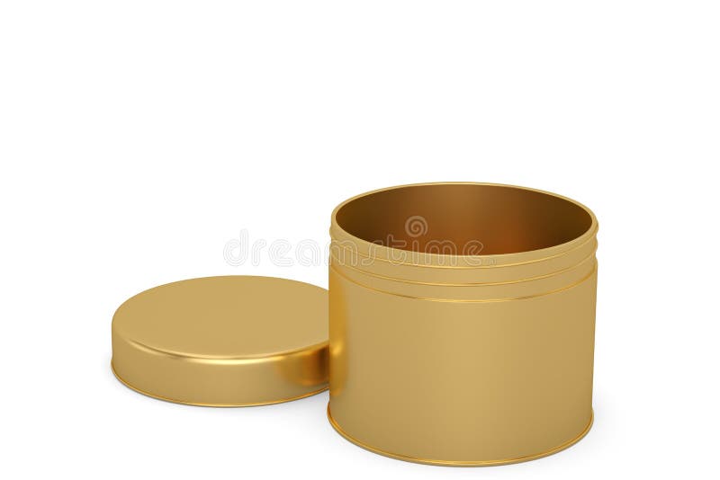 Gold Round Metal Box Isolated on White Background, 3D Rendering. 3D ...