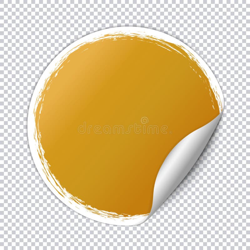 Gold Round Paper Sticker Banner with White Brush Frame on Transparent ...