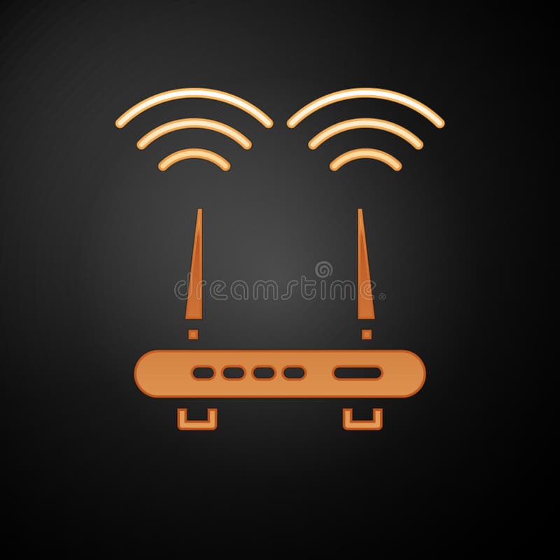 Gold Router and Wi-fi Signal Icon Isolated on Brown Background ...
