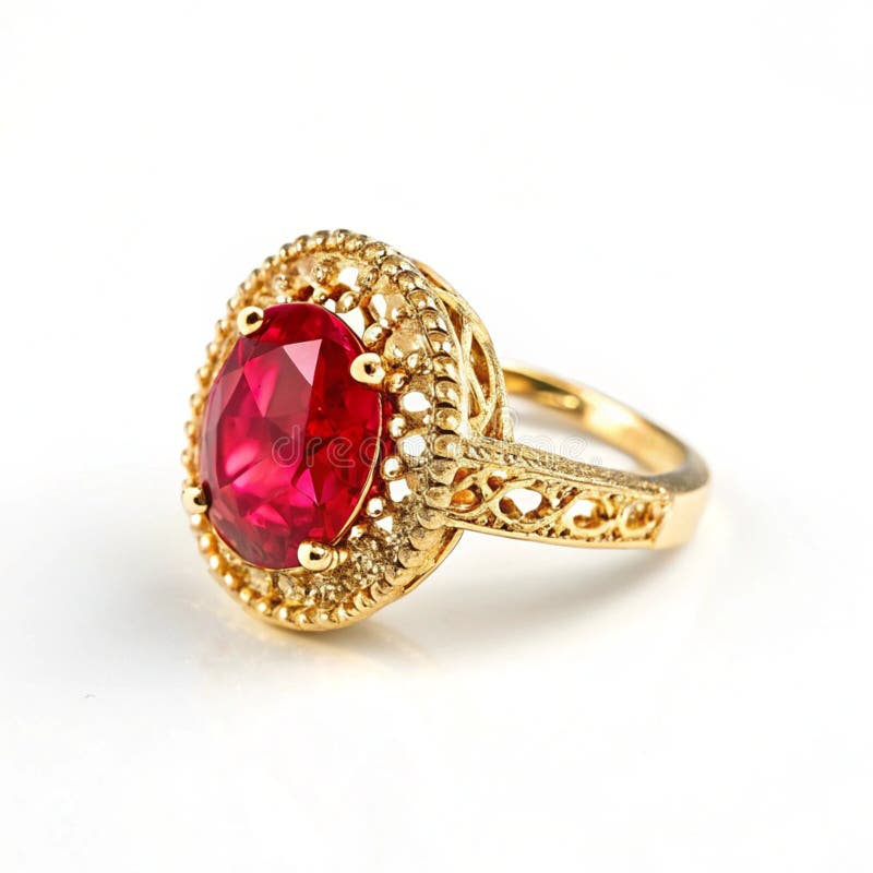 Gold Ruby Ring on White Background Stock Illustration - Illustration of ...