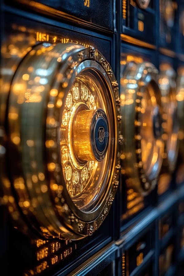 A Gold Safe in a Bank Vault. Bank Vault Stock Photo - Image of dark ...