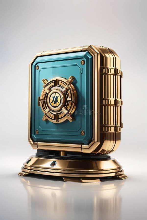Gold Safe Box with Blue Interior on Top of a Table Stock Illustration ...