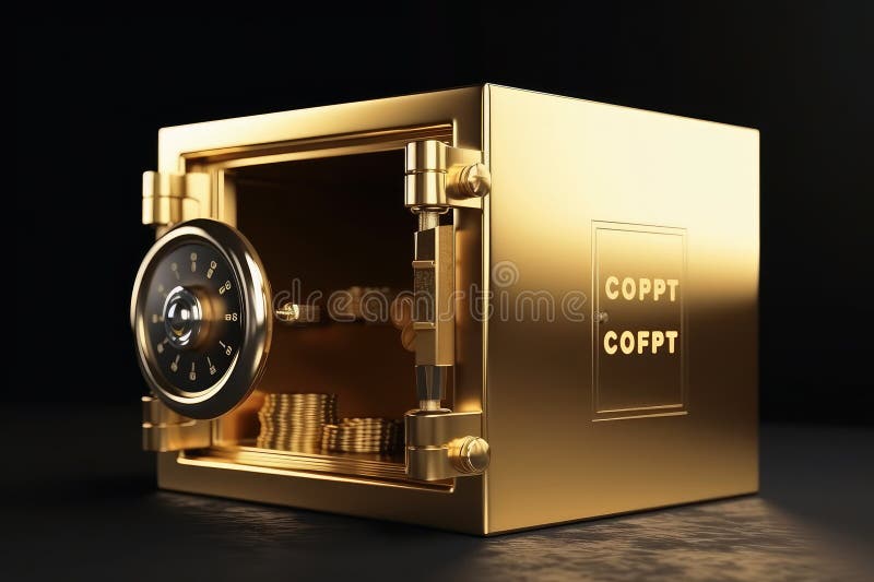 Gold Safe Deposit with Crypto Currency Logo and Copy Space Created with ...