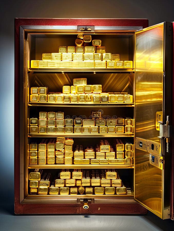A Gold Safe with Many Bars of Gold Stock Photo - Image of bars, case ...