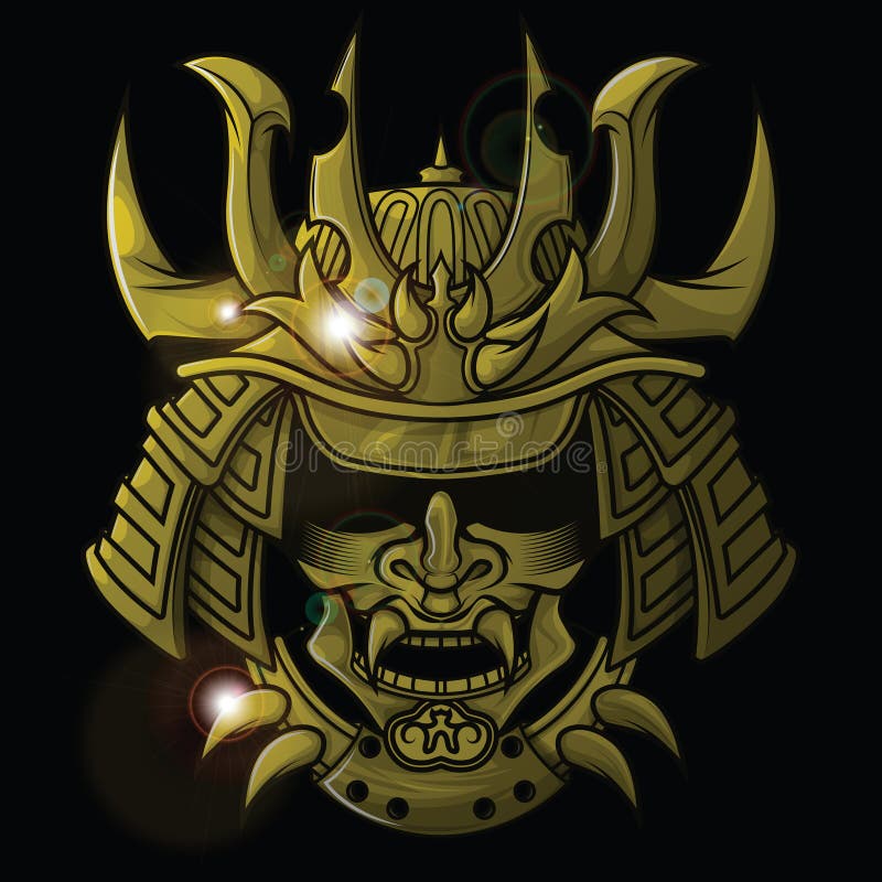 Gold Samurai Mask., Tattoo Concept Stock Illustration - Illustration of ...