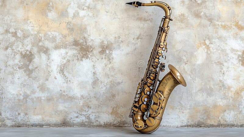 Gold Saxophone Against a Textured Wall Stock Illustration ...