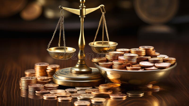 A Gold Scale with a Stack of Coins. Generative AI. Stock Illustration ...