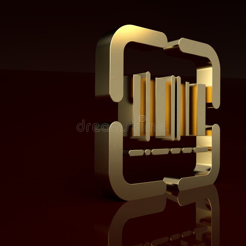 Gold Scanner Scanning Bar Code Icon Isolated on Brown Background ...