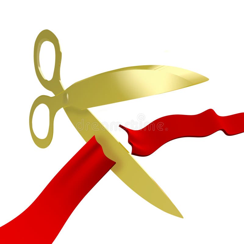 Gold Scissors Cutting Red Ribbon Stock Illustration - Illustration of ...