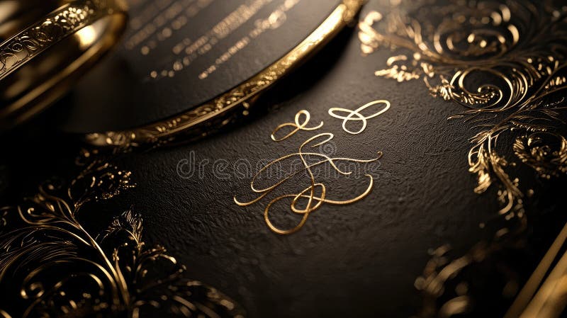 Gold Script Lettering with Decorative Embellishments on a Dark ...
