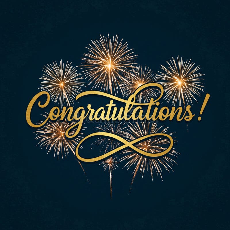 Gold Script Lettering Spells "Congratulations!" Against a Dark ...