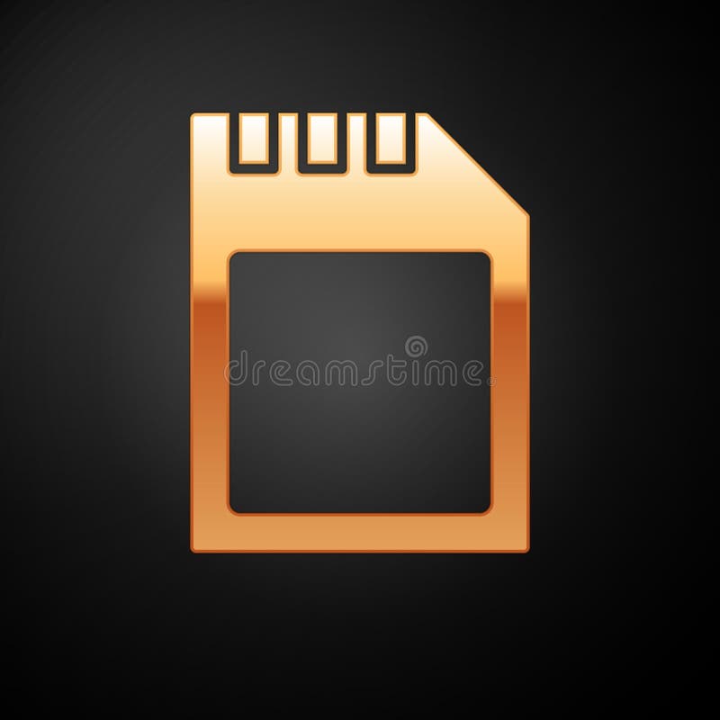 Gold SD Card Icon Isolated on Black Background. Memory Card. Adapter ...