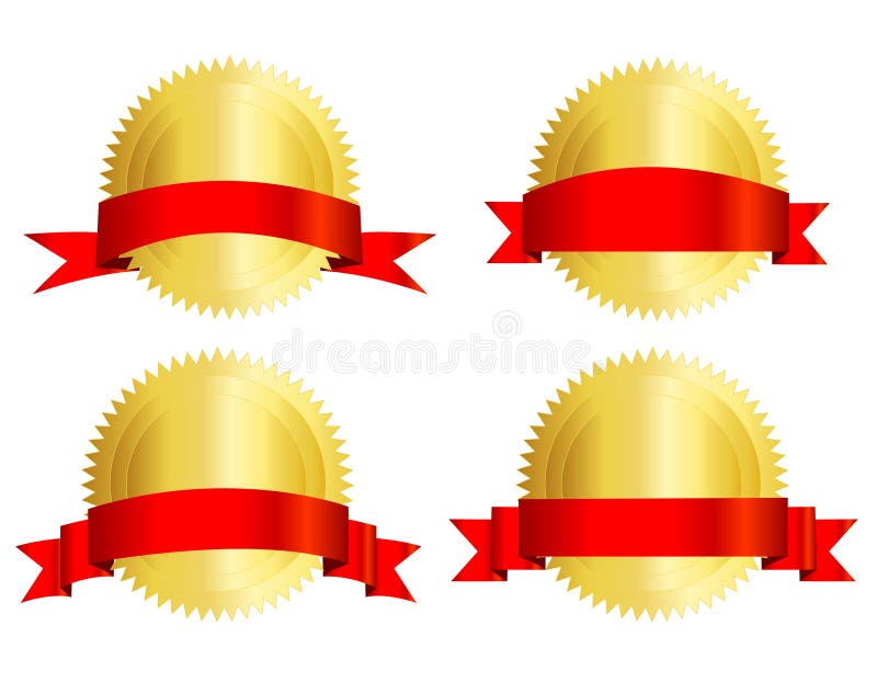 Gold seal with red ribbon stock vector. Illustration of competition ...