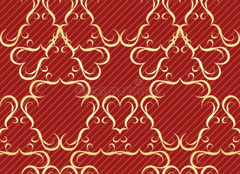 Gold Seamless Pattern on a Red Background Stock Vector - Illustration ...