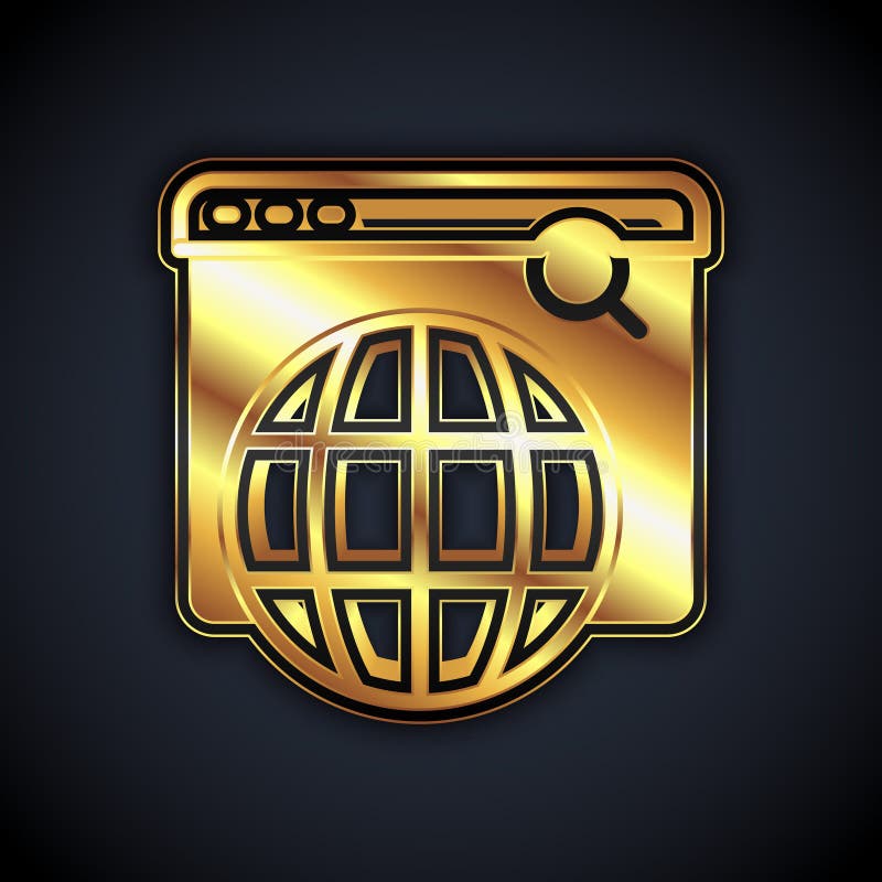 Gold Search Engine Icon Isolated on Black Background. Vector Stock ...