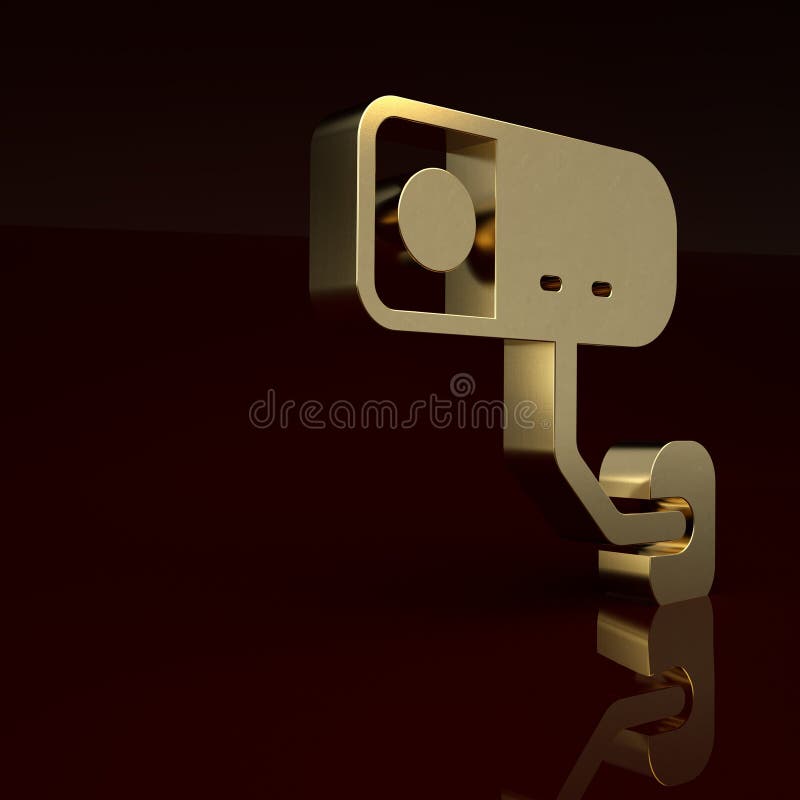Gold Security Camera Icon Isolated on Brown Background. Minimalism ...