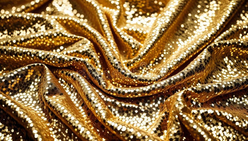 Gold Sequin Fabric Background with Crumpled Texture and Shining Glamour ...