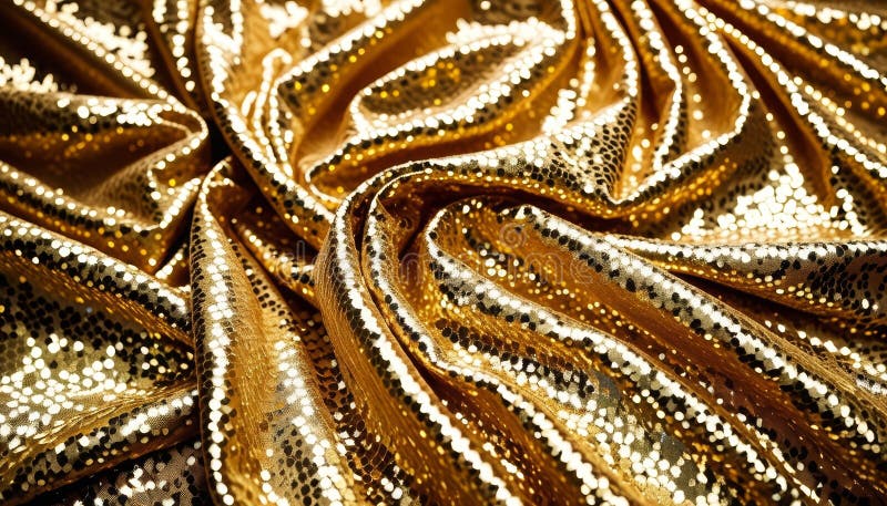 Gold Sequin Fabric Background with Crumpled Texture and Shining Glamour ...