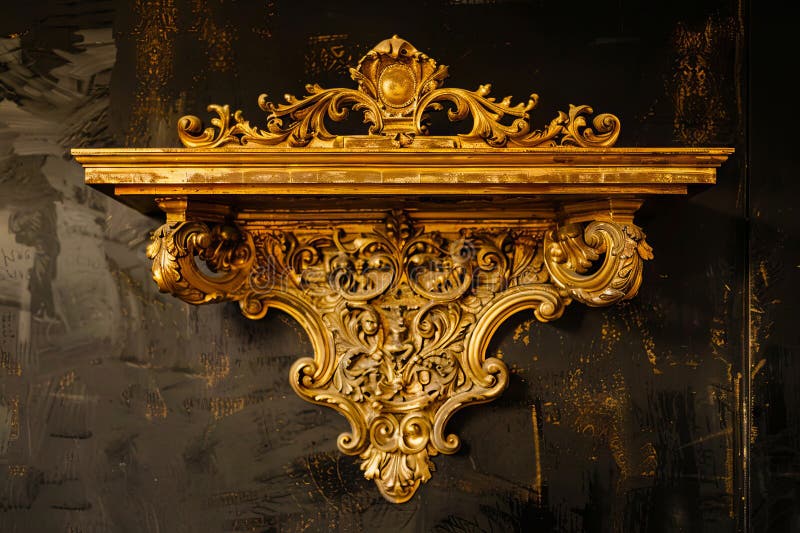 A Gold Shelf with Ornate Carvings on it Stock Photo - Image of baroque ...