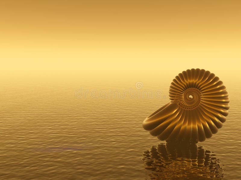 Gold Sea Shell Vector Illustration. Stylized Golden Sea Background ...