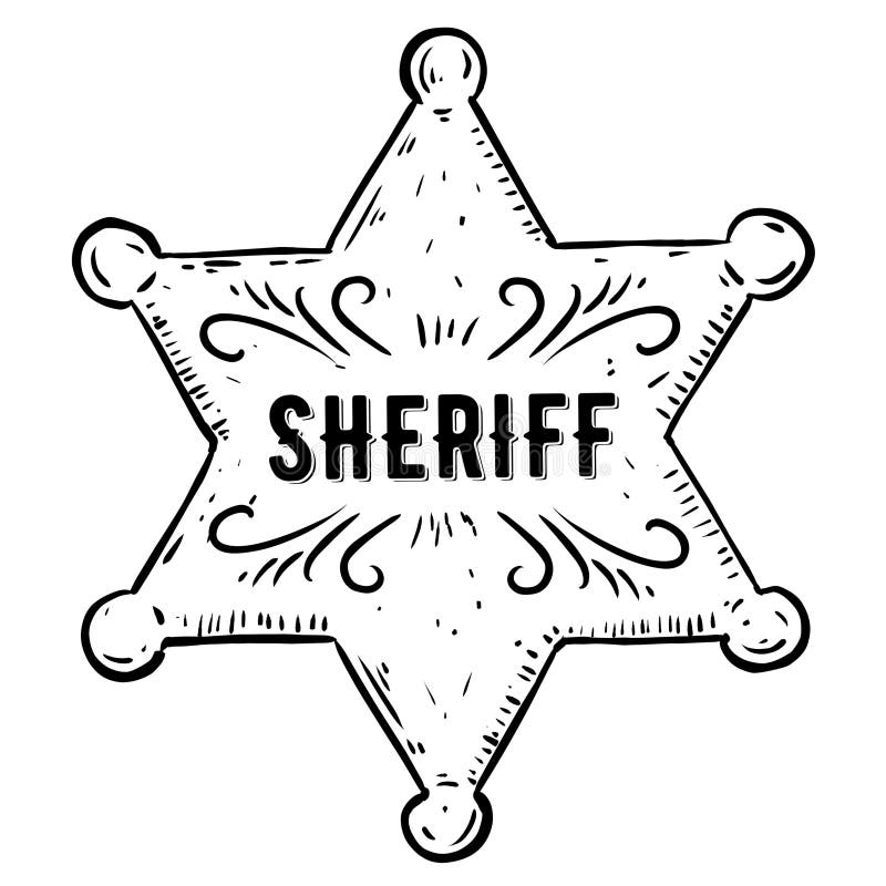 Sketch Sheriff Badge on White Stock Illustration - Illustration of ...