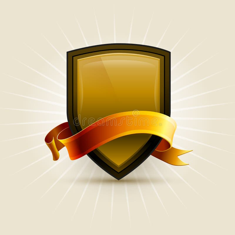 Shield in gold with ribbon stock vector. Illustration of frame - 9765177