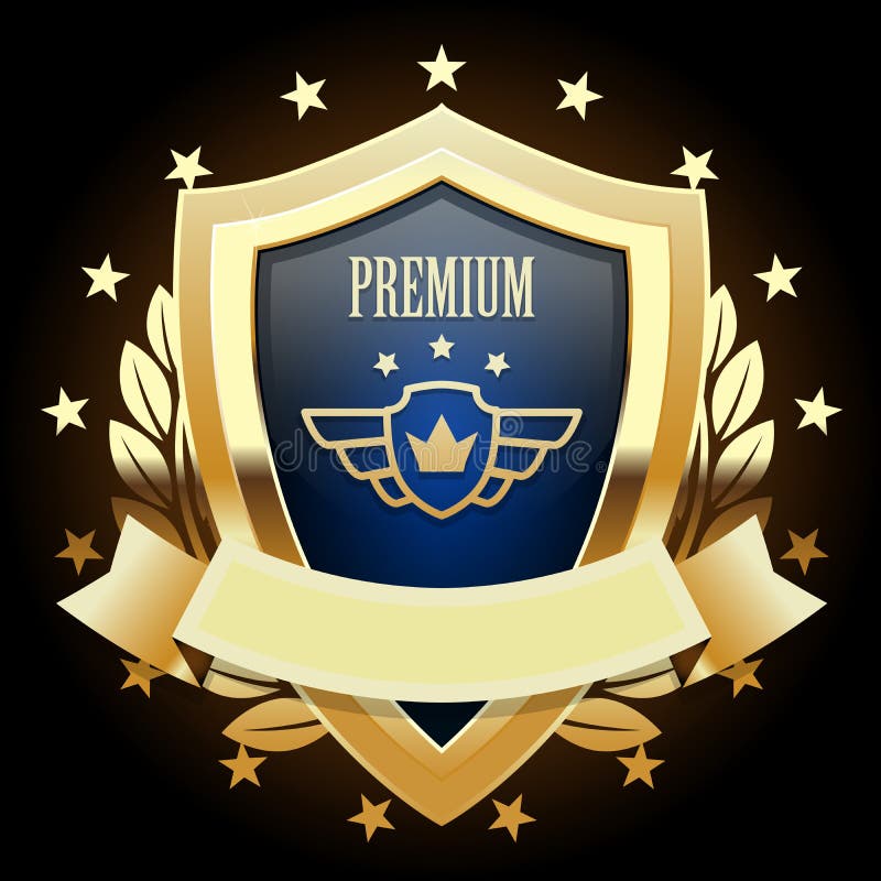 Gold Shield Emblem with Wreath Stock Vector - Illustration of star ...