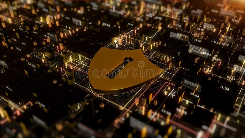 Gold Shield Icon Cyber Security, Digital Data Network Protection ...