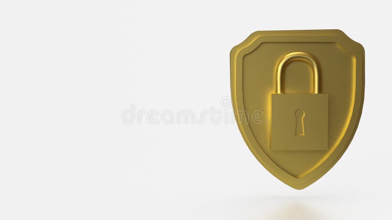 The Gold Shield and Lock for Security Concept 3d Rendering Stock ...