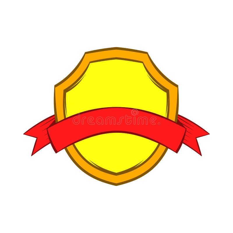 Gold Shield with Red Ribbon Icon, Cartoon Style Stock Illustration ...