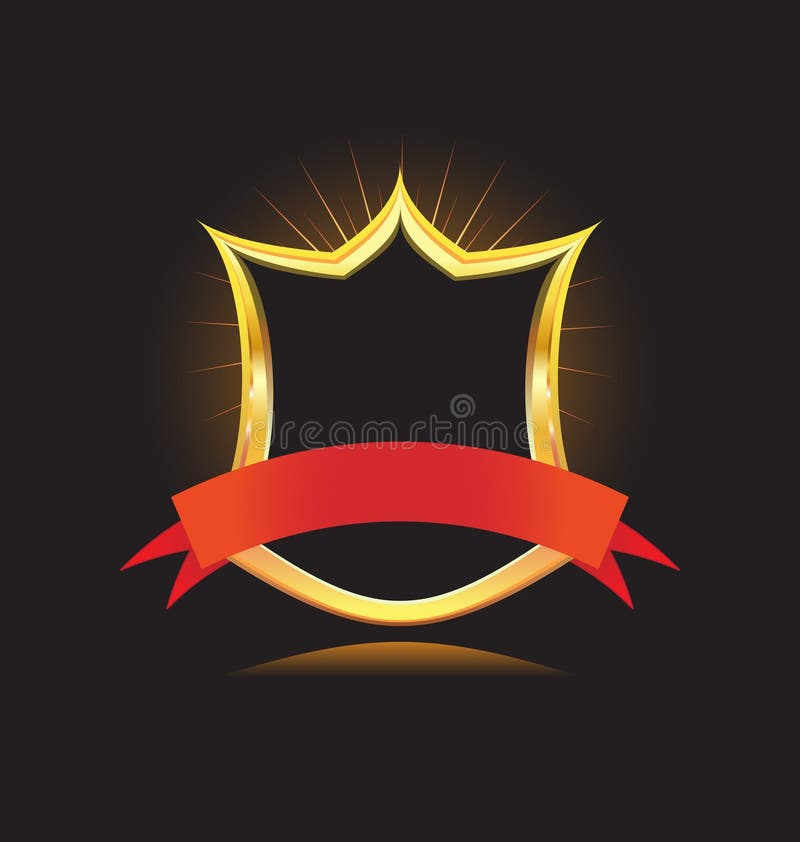 Gold shield with ribbon stock vector. Illustration of element - 16092089