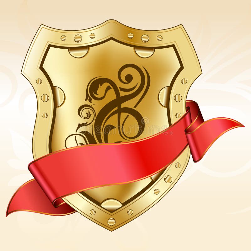 Gold shield with ribbon stock vector. Illustration of shiny - 17871737