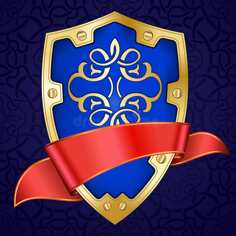 Gold shield with ribbon stock illustration. Illustration of banner ...