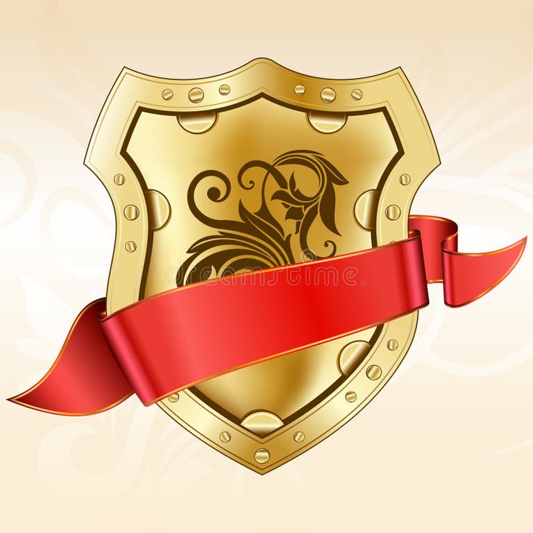 Gold shield with ribbon stock vector. Illustration of shiny - 18771849